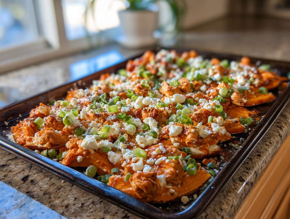 Savory Sheet Pan Buffalo Chicken Sweet Potato in 35 Min
